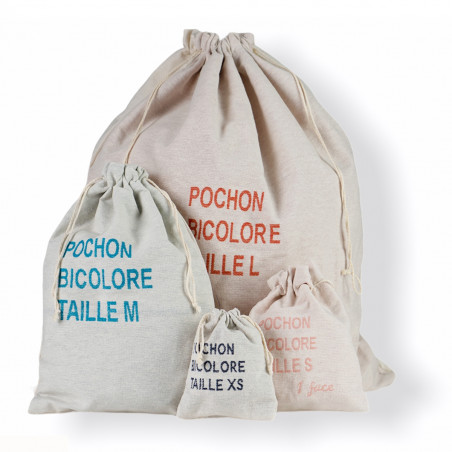 Pochon bicolore, fait en matière recyclée en France